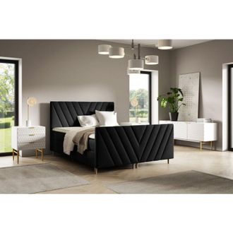 Fun M&ouml;bel Fun Moebel - Boxspringbett Schlafzimmerbett carlito premium 160x200cm Stoff Fresh Schwarz