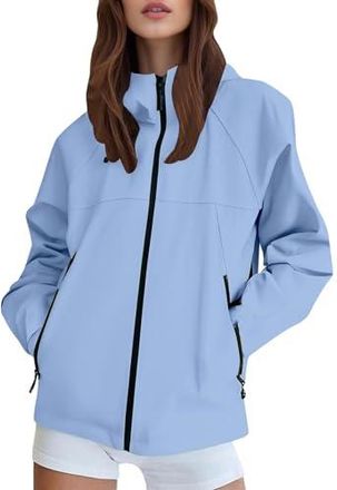 Generic Veste de pluie pour femme, coupe ample, l&eacute;g&egrave;re, doubl&eacute;e, coupe-vent, avec capuche, 2026, bleu, XXL