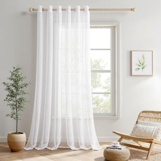 Miulee Sheer Voile Vorhang mit Ösen Transparente Optik Gardine Ösenvorhang Ösenschal Transparent Durchsichtig für Schlafzimmer Wohnzimmer 200x245 cm (B x H) 