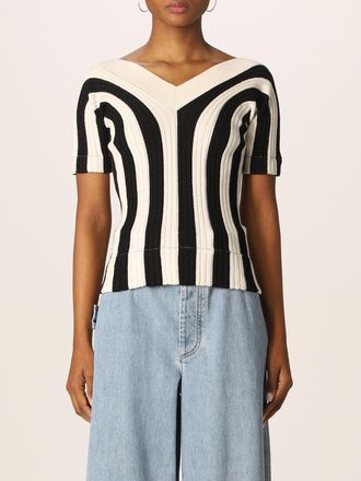 Bottega Veneta Pull à col V Bottega Veneta en maille côtelée rayée