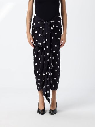 Sportmax Jupe midi portefeuille en soie &agrave; pois avec naud &agrave; la taille