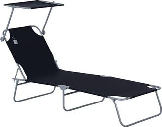 OUTSUNNY Sonnenliege klappbar Gartenliege mit Dach, Liegestuhl mit 4-Fach verstellbare R&uuml;ckenlehne, wetterfeste Campingliege bis 120 kg belastbar, f&uuml;r Garten S