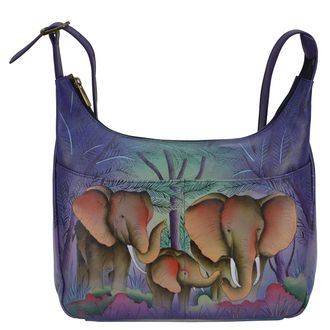 Anuschka Damen Echtleder Medium Shopper Bag, Elefantenfamilie