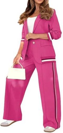 Generic Ensemble 2 pi&egrave;ces pour femme - Veste d&eacute;contract&eacute;e - Pantalon de travail &agrave; jambes larges - Ensemble daffaires 2 pi&egrave;ces pour femme, rose vif, 3XL