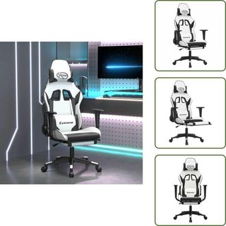 vidaXL The Living Store Gaming-Stuhl mit Massage & Fu&szlig;st&uuml;tze Wei&szlig; & Schwarz Kunstleder - Gaming-Stuhl - Gamer Chair - B&uuml;rostuhll - Schreibtischstuhl