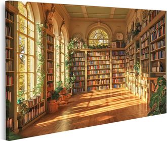Islandburner Bild auf Leinwand Sonnenlicht in der alten Bibliothek f&uuml;r Bibliothek B&uuml;cherliebhaber Antiquariat Bilder Wandbilder Poster