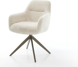 DELIFE Drehstuhl Pejo-Flex Pl&uuml;sch Creme-Wei&szlig; Kreuzgestell breit Effektfinish Titan 360&deg; drehbar Wippfunktion Taschenfederkern, Esszimmerst&uuml;hle