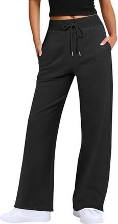 Generico Pantalon de yoga &agrave; jambe large pour femme - Contr&ocirc;le du ventre - Taille haute &eacute;lastique - Pantalon de surv&ecirc;tement extensible avec poches et cordon de 