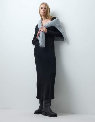 Vero Moda robe longue r&eacute;versible en maille c&ocirc;tel&eacute;e &agrave; manches longues noire