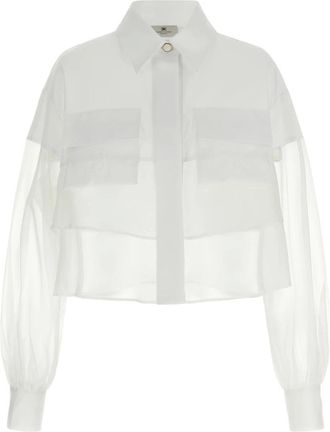 Elisabetta Franchi Femme, Blouses et Chemises, Blanc, Taille: 40 FR Chemisier Court en Organza