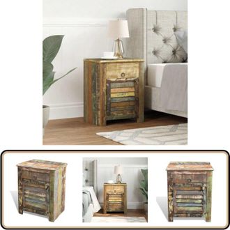 vidaXL Beistelltisch mit 1 Schublade & 1 T&uuml;r Altholz - Nachttisch - Beistelltisch - Antiquit&auml;ten Stil - Holzschrank - Wohnzimmerm&ouml;bel