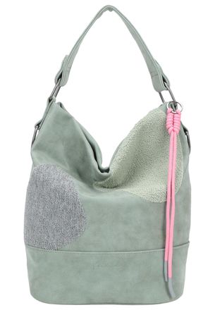 Fritzi Aus Preu&szlig;en Fritzi Olga Limited Happy Flocked Vintage Soft Salbei Hobo Handtasche Kunstleder Damen Umh&auml;ngetasche Festival City vegan Flockdetails 37 x 27 x 17 cm,