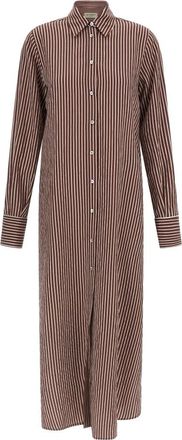 Le Twins LE Twins, Femme, Robes, Brun, Taille: 40 FR Brina Robe Midi Ray&eacute;e en Popeline de Coton