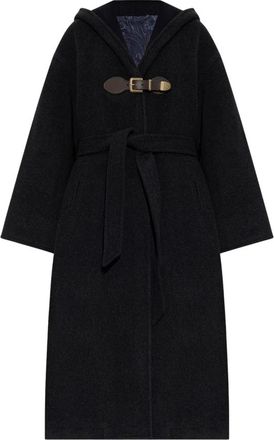 Etro Wollmischmantel mit Kapuze und G&uuml;rtel - - Coats - Damen - Schwarzk - XS