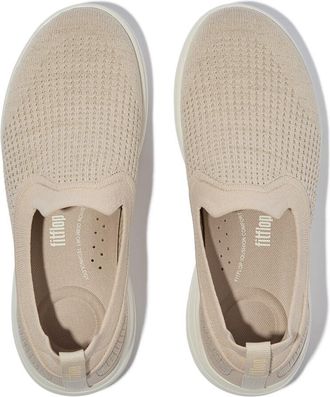 FitFlop Damen Super-Q Knit Slip-Ons Sneaker, Steinbeige/Platino, Größe 39, Stone Beige Platino, 40 EU