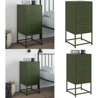 vidaXL Nachttisch Olivgr&uuml;n 36x39x78 cm Stahl - Industriel Stil Nachttisch - Stahl Nachttisch - Gr&uuml;ner Nachttisch - Nachttisch Mit Schublade - Wohnraum