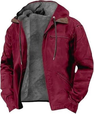 Generic Lininco Vestes &agrave; capuche pour homme avec fermeture &eacute;clair et doublure en polaire, manteau dhiver l&eacute;ger d&eacute;contract&eacute; &eacute;pais avec poche, Rouge, 3XL