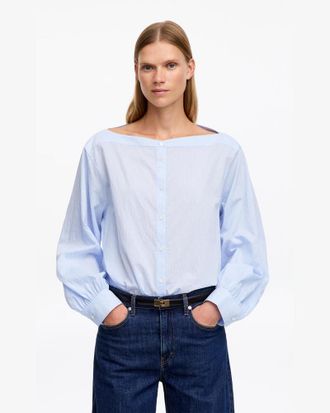 Arket Baumwollbluse Mit U-Boot-Ausschnitt -Blau