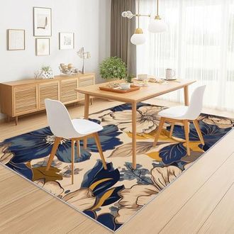 Generic Sombre Lavable en Machine Tapis Salon Dessin au Trait r&eacute;tro vignes Florales entrelac&eacute;es, 140 x 200 cm Doux Tapis de Sol Pelucheux Dessous Antid&eacute;rapant