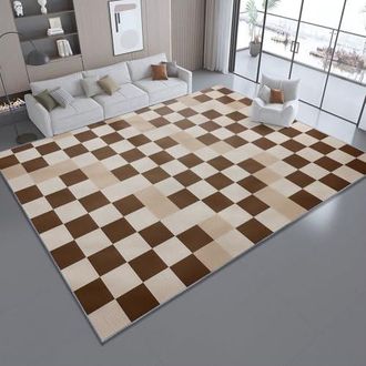 Generic Tapis de Salon Imprim&eacute; Tartan Moderne G&eacute;om&eacute;trique Grille th&egrave;me Moquette Antid&eacute;rapant Lavable &agrave; Poils Ras, Brun &Eacute;cologique Int&eacute;rieur pour Chambre denfa