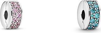 Pandora Rosafarbener Pavé-Glanz Clip 791817PCZ & Moments Petrolfarbener Pavé-Clip Sterling Silber, Cubic Zirconia 791817MCZ