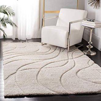Safavieh Zottelig Teppich für Wohnzimmer, Esszimmer, Schlafzimmer - Florida Shag Collection, Hoher Flor, Creme, 91 X 152 cm