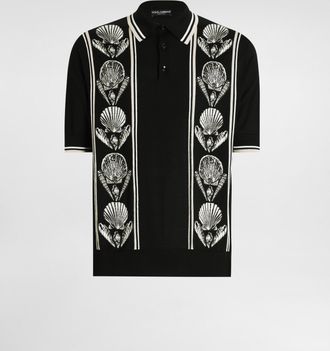 Dolce & Gabbana Satin Silk Polo Shirt With Inlay - Mann Strickwaren Multicolor 44