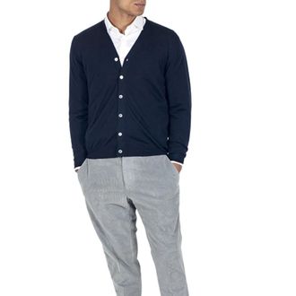 Fedeli Cardigan Punto Lana 140 - - Knitwear - Herren - Blau - 2XL