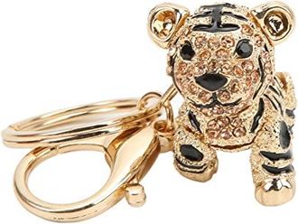 Generic Porte-cl&eacute;s Tigre en Strass personnalis&eacute; en Alliage de Zinc, Porte-cl&eacute;s de Voiture pour M&egrave;res, Pendentif Int&eacute;rieur de Voiture, 1 Pi&egrave;ce (Champagne)