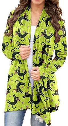 Generic 2026 Vestes pour femmes, veste d&eacute;contract&eacute;e &agrave; manches longues avec imprim&eacute; Halloween, Vert, XXL