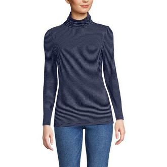 Lands End Rollkragenshirt aus Baumwoll/Modalmix, Damen, Gr&ouml;&szlig;e:36-38 regular, Blau, Baumwolle/Elasthan/Baumwolle Modal, by Lands End