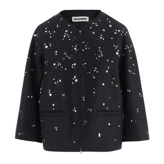 Jil Sander Femme, Vestes, Bleu, Taille: 40 FR Veste en laine vierge &agrave; d&eacute;tails m&eacute;talliques