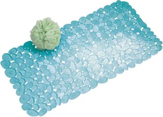 mDesign Weicher Badvorleger mit Saugnäpfen - Rutschfeste Badematte aus robustem und resistentem PVC - Badgarnitur Blau Kiesel-Textur- Für Bad, Badewanne oder 