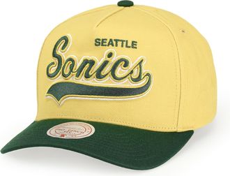Mitchell & Ness NBA Harvest Gold Pro Crown Snapback Basecap - Seattle Supersonics, Gelb/Gr&uuml;n, Einheitsgr&ouml;&szlig;e, verstellbar, Herren, Frauen, Kinder, Unisex, Fr&uuml;hling, So
