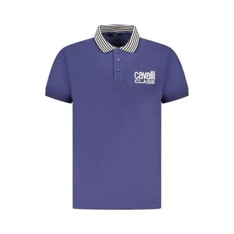 Cavalli Blau Baumwoll-Poloshirt mit Gestreiftem Kragen - - Tops - Herren - Blau - M
