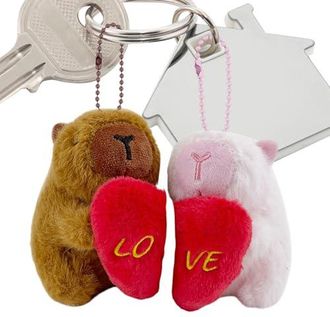 Generic Lot de 2 porte-cl&eacute;s magn&eacute;tiques Capybara en forme de coeur en peluche pour couple, doux et adorable assorti | Porte-cl&eacute;s damiti&eacute; romantique pour petit