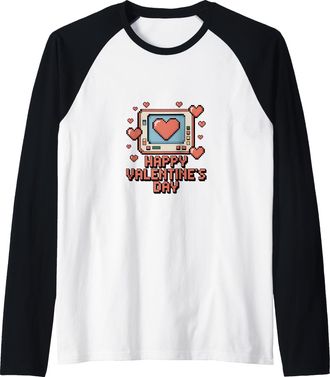 Mapanoli Design Happy Valentines Day Pixel Gamer Heart Raglan