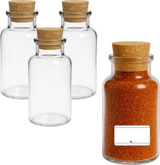 mikken Art 4 x Apothekerglas 300ml Glasflasche mit Korken inkl. Etiketten