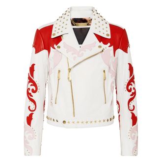Philipp Plein Rodeo Intarsia Lederjacke im Biker-Stil - - Jackets - Damen - Wei&szlig; - S