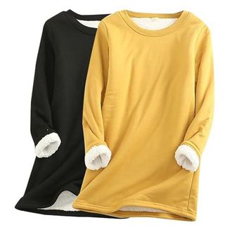 Generic Lot de 2 sweats doubl&eacute;s en polaire pour femme - Grande taille - D&eacute;contract&eacute; - Col rond - Chaud - Thermique - Pull long - Automne et hiver - Tenue quot