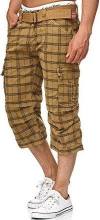 Indicode Hommes Nicolas Check Cargo Shorts | Pantalon Court Cargo 3/4 avec Ceinture Amber Check M