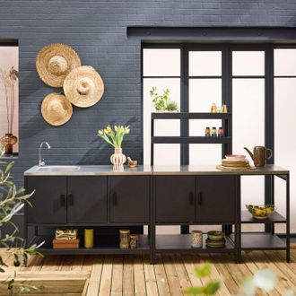 Sweeek Cuisine ext&eacute;rieure 3 modules en acier inoxydable noir