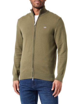 GANT Herren Casual Cotton Zip Cardigan Strickjacke, Juniper Green, XL EU