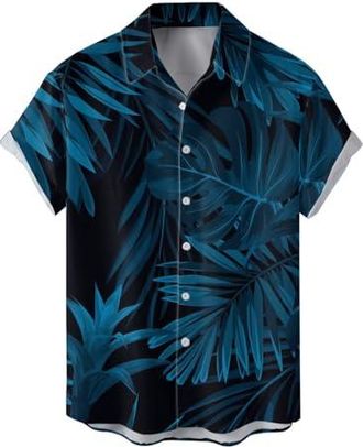 Generic Chemise hawa&iuml;enne pour homme - Motif palmier hawa&iuml;en des Cara&iuml;bes - Chemise d&eacute;t&eacute; boutonn&eacute;e &agrave; manches courtes - Tendance - V&ecirc;tements de f&ecirc;te d&eacute;contract