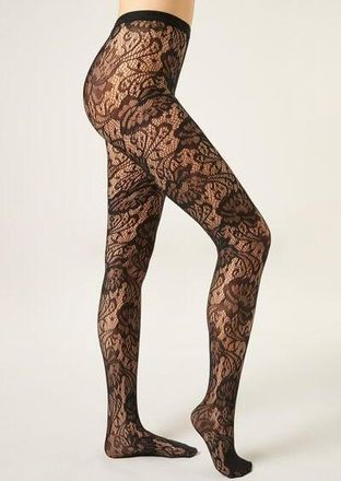 Calzedonia Netzstrumpfhose Mit Blumenmuster Schwarz
