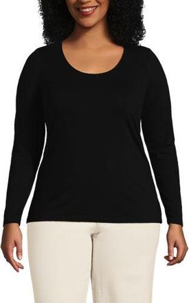 Lands End Baumwolle/Modal-Shirt mit Ballett-Ausschnitt, Damen, Größe:48-50 plus, Schwarz, Baumwolle Modal, by Lands End