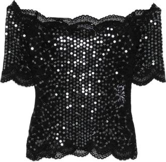 Paco Rabanne Femme, Blouses et Chemises, Noir, Taille: 34 FR Sequin Lace Top