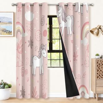 Generic Bedruckte Blickdichte Vorh&auml;nge Rosa, Niedlich Einhorn Regenbogen Muster W&auml;rmeisoliert UV-Schutz Vorh&auml;nge mit &Ouml;sen - H 183 x B 117 cm (2er Pack) Farbec