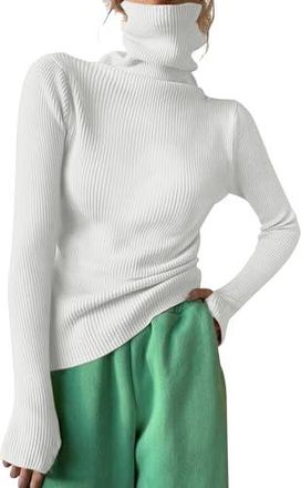 Generic Sous-vêtements fonctionnels pour femme - Pull dhiver pour femme - Col roulé côtelé - Manches longues - Col montant - Couleur unie - Coupe ajustée - Pu