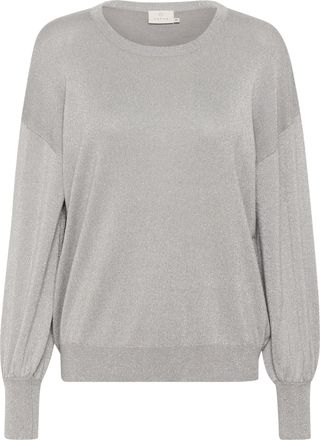 Kaffe Strickpullover KAregina Damen Strickpullover Glitzer Langarm Winter Pullover Casual Elegant Grey Silver metallic XL